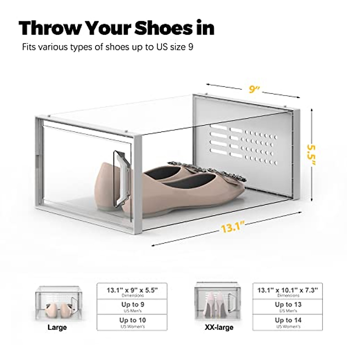 SEE SPRING Large 12 Pack Shoe Storage Box, Shoe Organizer for Closet, Clear Plastic Stackable Shoe Boxes, Space Saving Foldable Sneaker Shoe Rack Containers Bin Holder (Clear)