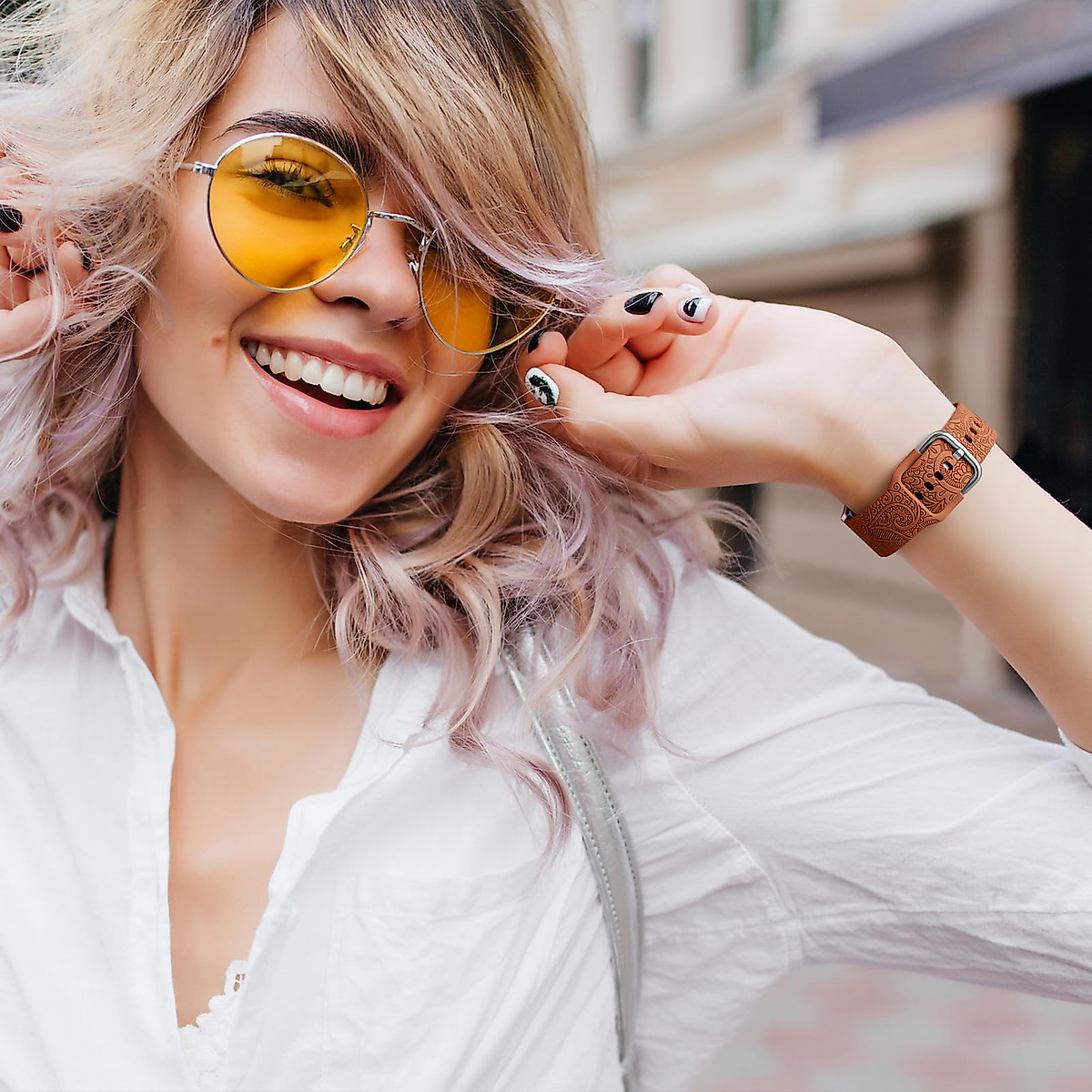 Odbeai Compatible with Samsung Watch Bands, Floral Engraved Bands Compatible with Galaxy Watch 6 Band, Soft Silicone Breathable Waterproof Cute Strap for Galaxy Watch 7/4/5/5 Pro/4 6 Classic/Active 2