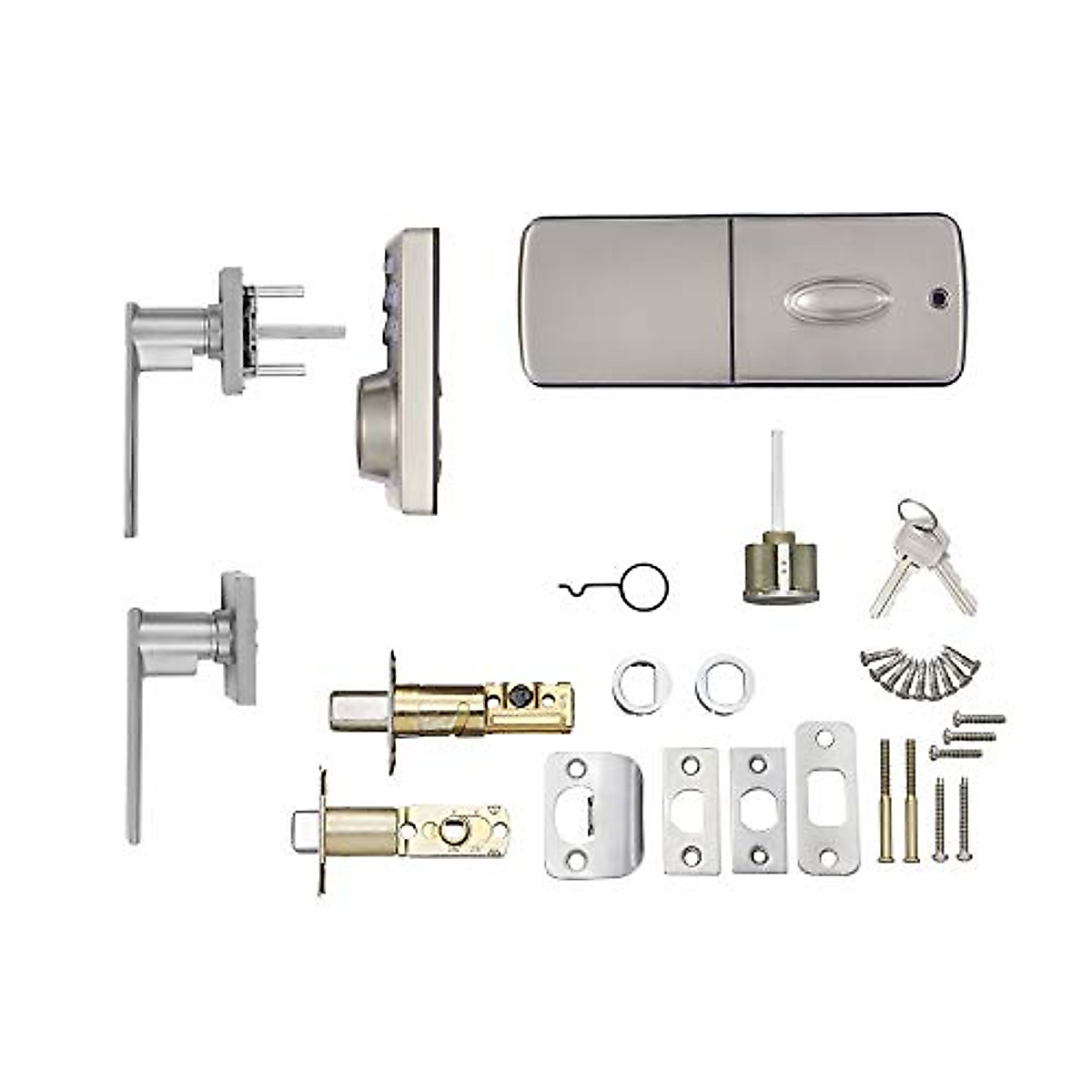 Amazon Basics Contemporary Electronic Keypad Deadbolt Door Lock With Passage Lever, Satin Nickel, 6.62 cm x 11.81 cm