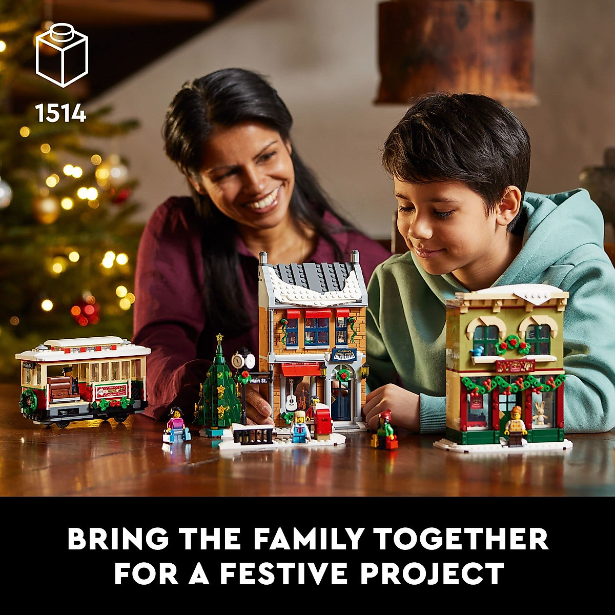 LEGO Holiday Main Street Building Set 10308, for Adults and Family, Christmas Village Building Kit, Holiday Display Set with Shops, Streetcar and 6 Minifigures, Christmas Decoration to Build Together