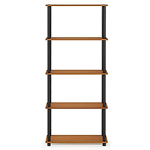 Furinno Turn-N-Tube 5-Tier Multipurpose Shelf / Display Rack / Storage Shelf / Bookshelf, Round Tubes, Light Cherry/Black