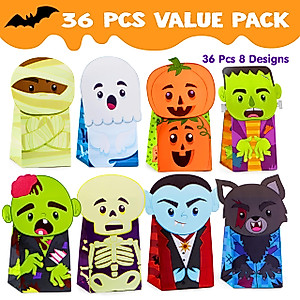 JOYIN 36PCS Halloween Treat Goodies Bags, 5 × 8" Die-Cut Flip Over Candy Box Bulk, Gift Bag for Trick or Treating, 8 Design Non-Candy Trick or Treat Cookies Box for Kids Halloween Party Favor Supplies