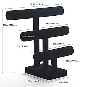 Wuligirl 3 Tier T-Bar Bracelet Jewelry Display Stand Bangle Organizer Storage Holder Velvet Black (3T Bar)