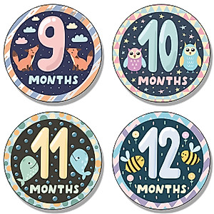 Friendly Animals Baby Monthly Stickers. 12 Large, Adorable Style Animal and Nature Designs for The First 12 Months. Ideal as a Gift for Baby Shower