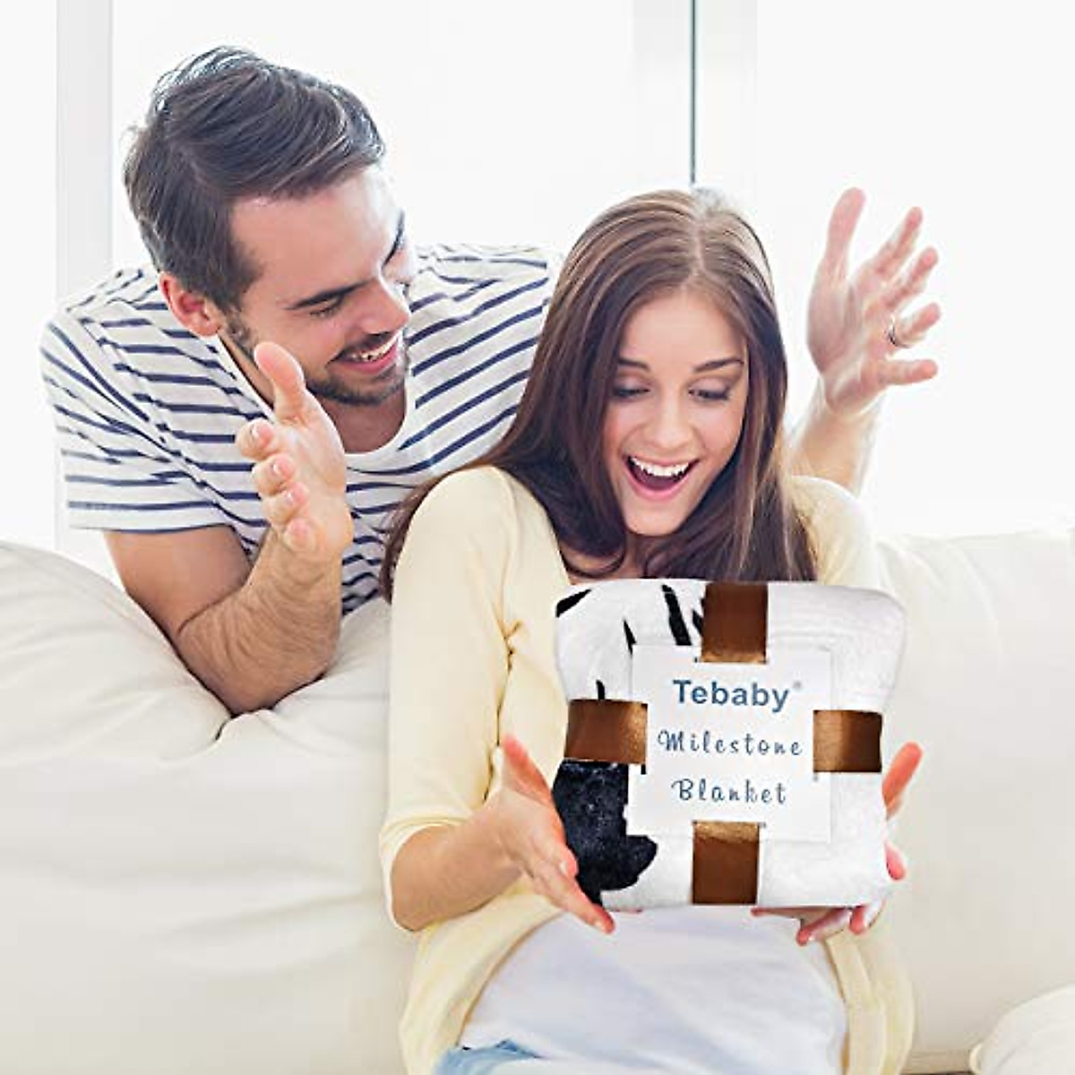 Tebaby Baby Monthly Milestone Blanket Boy - Newborn Month Blanket Unisex Neutral Personalized Shower Gift Deer Antlers Nursery Decor Photography Background Prop with Frame Large 51''x40''