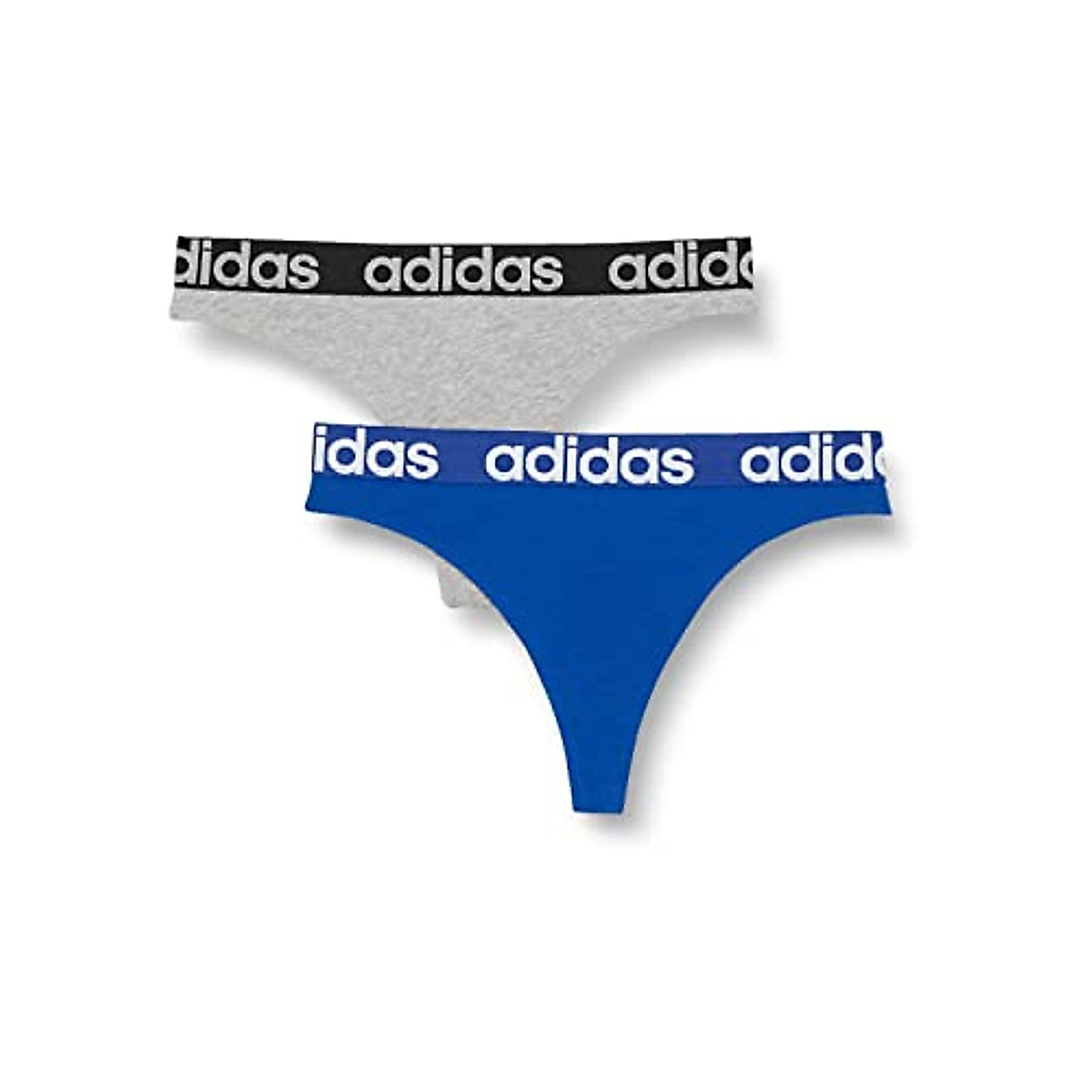 adidas Women's Comfort Cotton Thong Underwear Panty-2 Pack, HTRGRY-BOLDBLUE, L