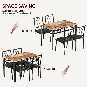 IDEALHOUSE Dining Table Set for 4, Kitchen Table and Chairs, Rectangular Dining Room Table Set with 4 Upholstered Chairs, 5 Piece Dining Table Set for Small Space, Apartment, Rustic Brown