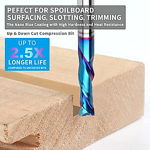 EANOSIC Spiral Router Bits Up Down Compression Bit 1/4 inch Cutting Diameter with Nano Blue Coated, 1/4 inch Shank Solid Carbide CNC End Mill for Wood Carving Engraver Milling Cutters