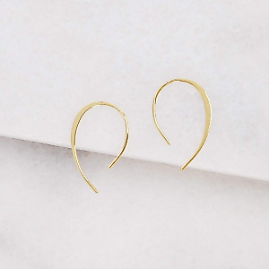 Humble Chic Upside Down Hoop Earrings - Hypoallergenic Lightweight Wire Needle Drop Dangle Threader Hoops for Women, Safe for Sensitive Ears, 1" inch - 18k Gold Plated