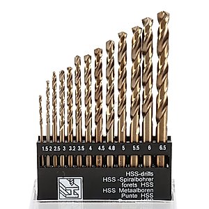 M35 Cobalt Round Straight Handle Metric Drill bit Set 1.5mm-6.5mm Drill Bits Suitable for Stainless Steel, Hard Metal, Cast Iron, Copper, Aluminum Plastic(13pices)