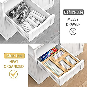 NC Ziplock bag storage organizer, 4 separate Baggie Organizer for Drawer，Bamboo Organizer Compatible with Gallon, Quart, Sandwich and Snack Variety Size Bag