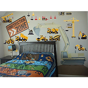 AIYANG Construction Vehicles Wall Stickers Truck Digger Tractor Crane Engineering Car Wall Stickers for Boys Bedroom Playroom Construction Decor for Boys Room Decoration