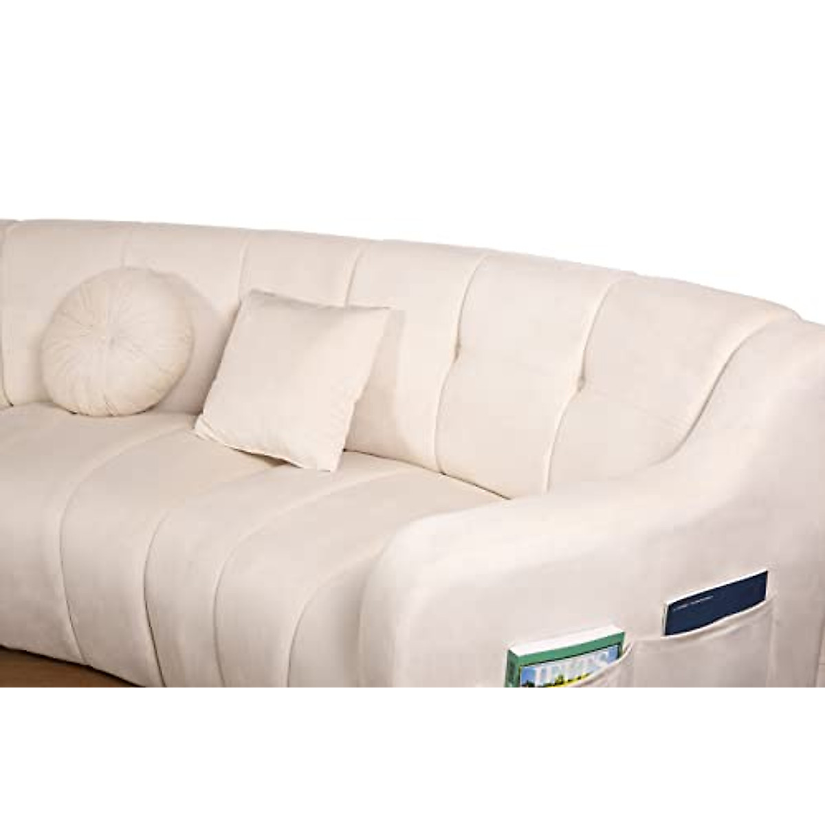 Legend Vansen Velvet Floor Sofa 3 Seats Symmetrical Modular Legless Corner Curved Round couches Sectional, 127", Cream