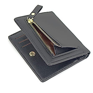 SUMGOFO Small Wallet for Women Slim Leather Card Holder RFID Mini Bifold Short Front Zipper Pocket Coin Purse (Black)