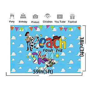 Reach Four The Sky Backdrop for 4th Birthday Party Supplies White Clouds Photo Backgrounds 4th Birthday Theme Baby Shower Banner 59x38in