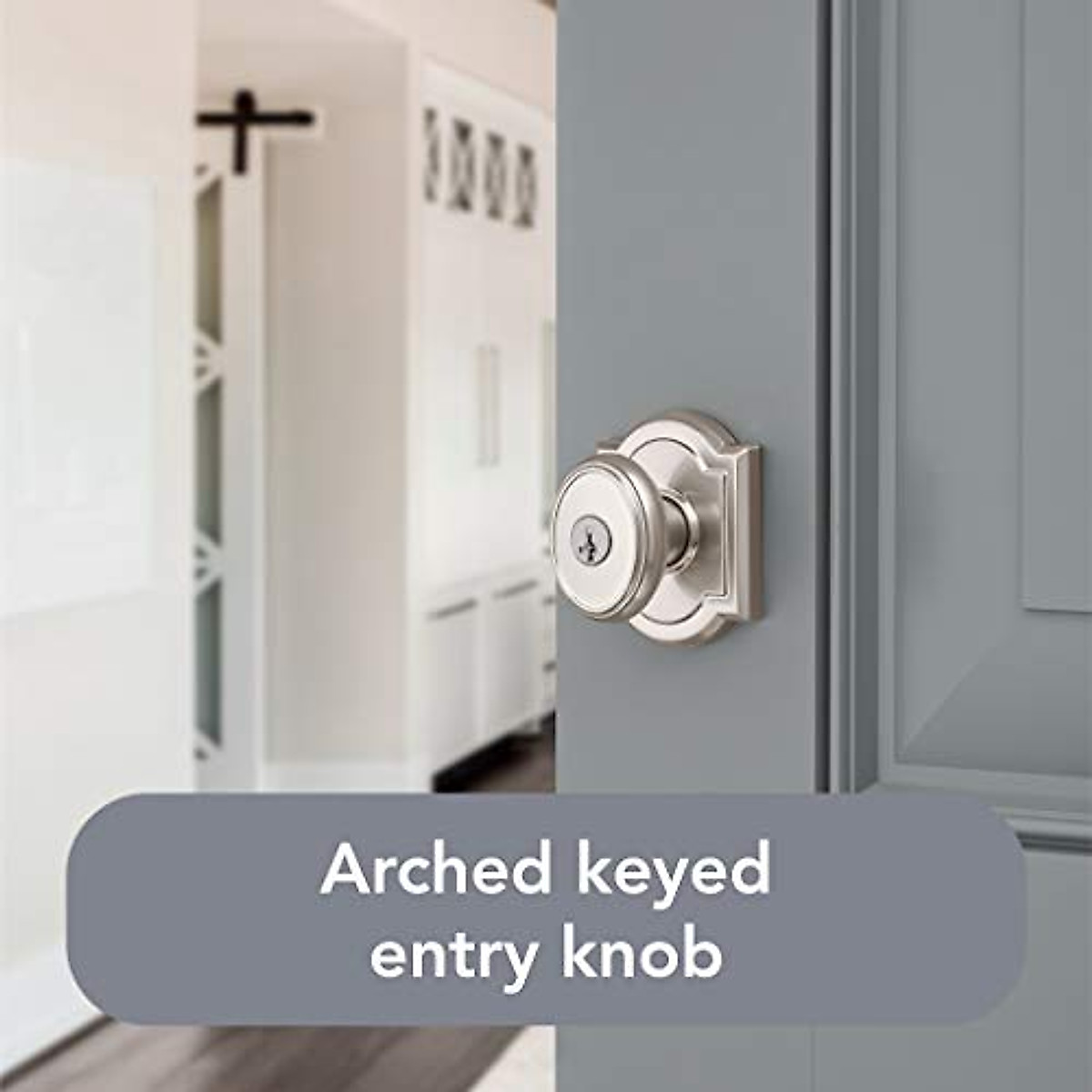 Baldwin Carnaby, Entry Door Knob Handle with Keyed Lock Featuring SmartKey Re-key Technology and Microban Protection, in Satin Nickel