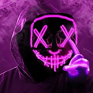 OWill Halloween Mask Set,LED Purge Mask with Gloves,3 Modes Light Up Creepy Mask,Halloween Costumes Cool Mask for Men Women Kids（Purple）