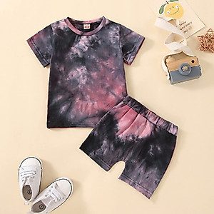 Suranne Baby Toddler Boy Outfits Tie Dye T-Shirt + Shorts Summer Set 2Pcs Galaxy Red 1-2T