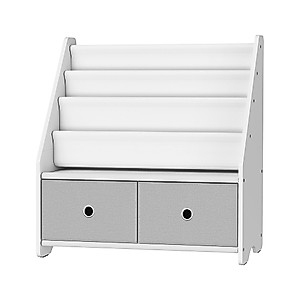 CHOEZON Kids Bookshelf and Toy Storage, 4 Tier Large Capacity Kids Book Rack, Sling Kids Bookcase, for Kids Room, Nursery, Playroom, White and Gray MCW06WT