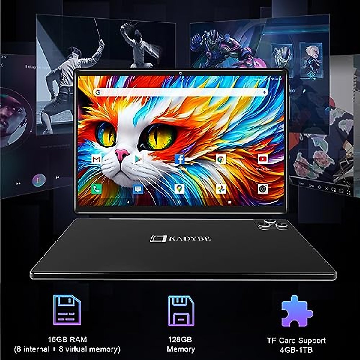 Tablet 10.1 Inch Android 12 Tablets 2023 Latest Android Tablet 128GB ROM+16GB RAM (8+8 Virtual), 2 in 1 Tablet with Keyboard, Powerful Octa-Core+13MP Camera, 1TB TF Expandable, FHD WiFi Tablet PC