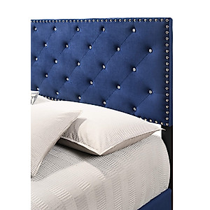 Glory Furniture Suffolk Velvet Upholstered King Bed in Navy Blue