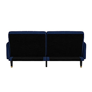 Flash Furniture Sophia Premium Split Back Sofa Futon - Navy Velvet Upholstery - Solid Wood Legs - Convertible Sleeper Couch for Small Spaces