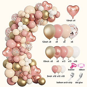 Amandir 153Pcs Boho Blush Balloon Garland Arch Kit, Double-Stuffed Nude Cream Peach Dusty Rose Pink Gold Confetti Metallic Balloons for Bridal Baby Shower Birthday Party Wedding Decorations Supplies
