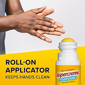Aspercreme Odor Free Max Strength Lidocaine Pain Relief Liquid with Roll-On No Mess Applicator, 2.5 oz.