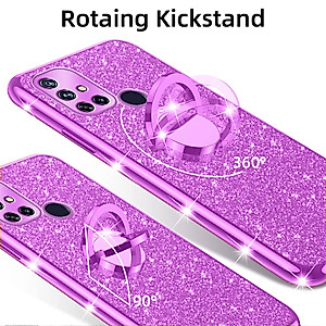 nancheng Case for OnePlus Nord N10 5G Girls Women Glitter Cute Soft TPU Cover with Ring Kickstand Strap Lanyard Bumper Shockproof Protective Cell Phone Case for OnePlus N10 5G - Purple