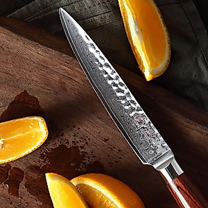 YARENH Kitchen Knife,Fruit Knife 5 inch,Damascus Steel Blade,High Carbon,67 Layers,Full Tang,Kitchen Utility Knife for Professional Chef,Pakka Wood Handle,Gift Box Packaging, HYZ-Series