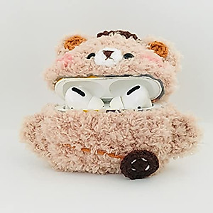 EJOSHELL Cute Cartoon Handmade Knit Brown Bear Animal Plush Case Compatible with Airpods Pro Girly Headphone Cover for Girls Boys