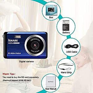 Digital Camera for Photography, Rechargeable 20MP Point and Shoot Camera with 2.8" LCD 8X Digital Zoom for Kids Teens Elders（Blue）