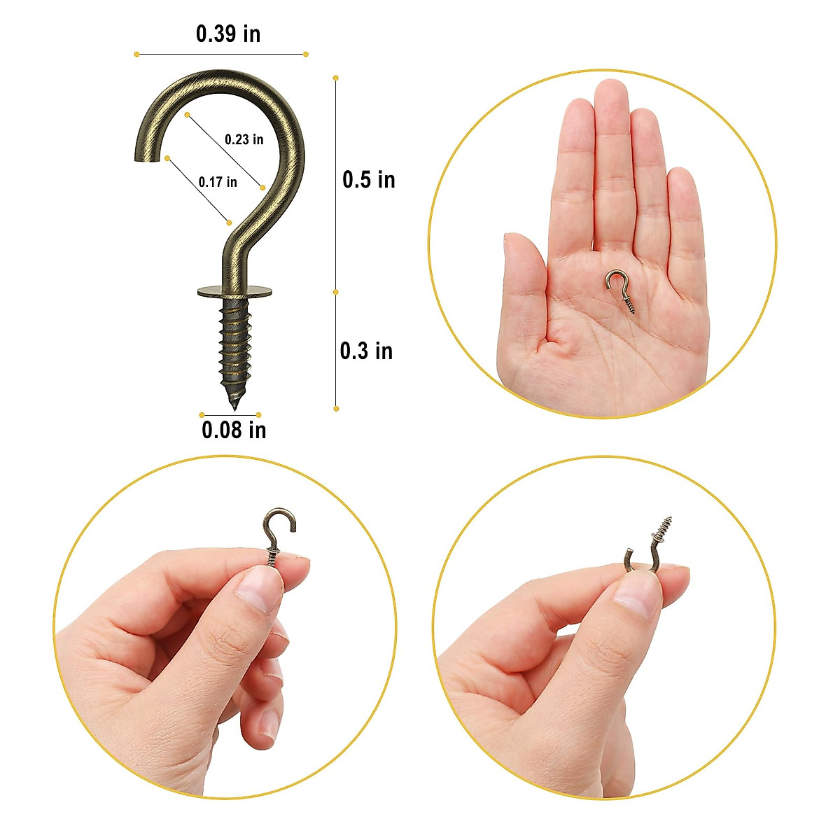 RELBRO Small Screw Hooks, 1/2 Inch Mini Metal Twist in Hook, 100 Pcs, Bronze