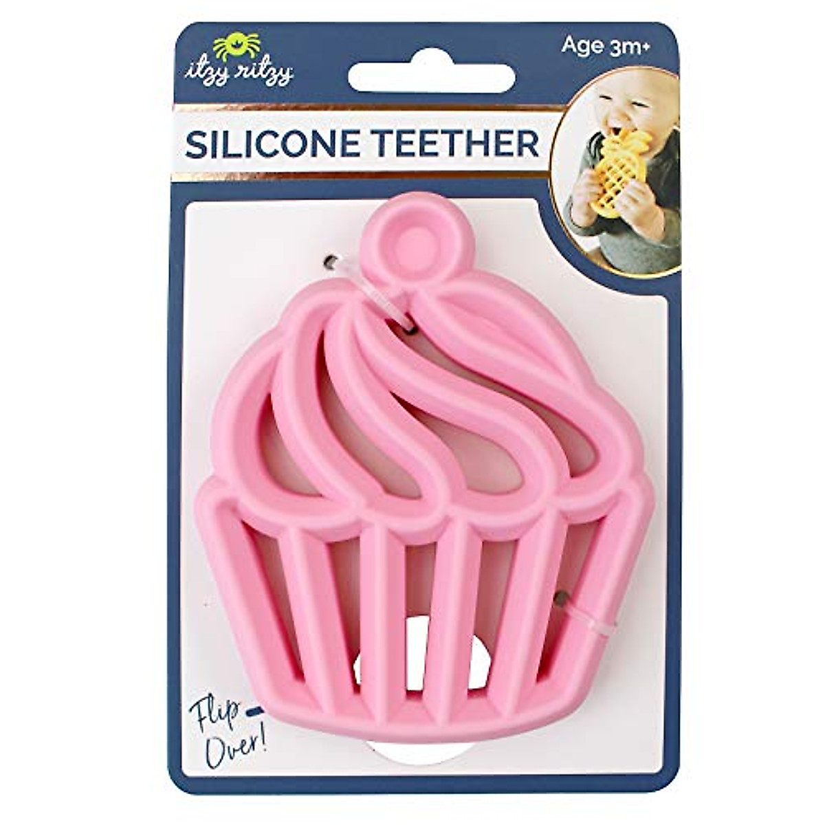 Itzy Ritzy Silicone Baby Teether – BPA-Free Infant Teether with Easy-to-Hold Design & Textured Back Side to Massage & Soothe Sore, Swollen Gums - Teething Toy for 3 Months & Up - Cupcake