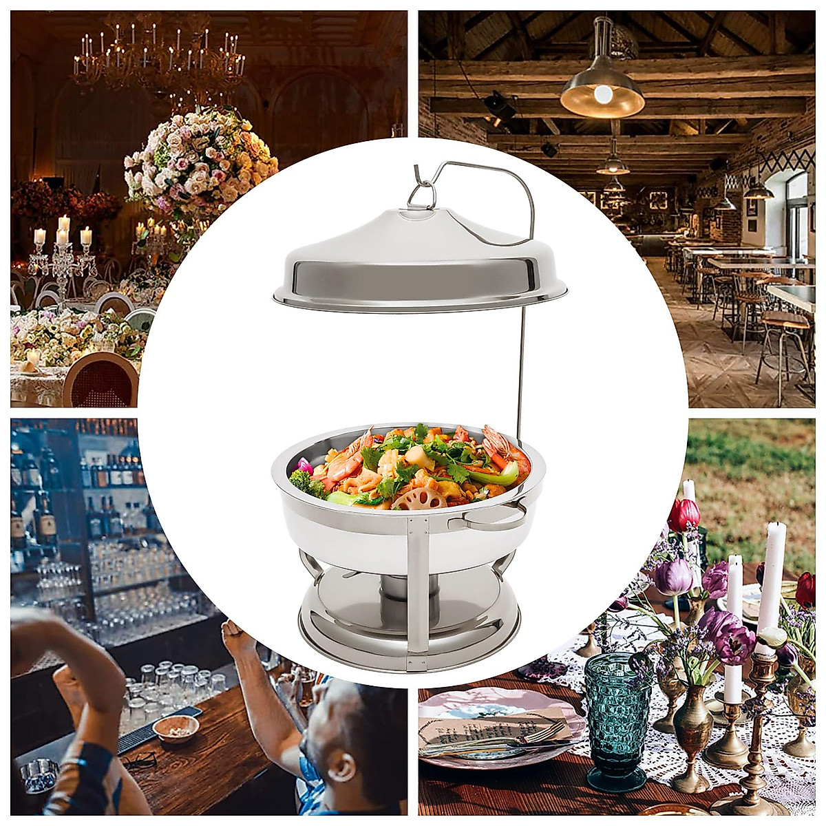 9L Chafing Dish Buffet Set, Round Food Pan, Buffet Servers and Warmers Disposable, Stainless Steel Chafing Dishes with Top Lid