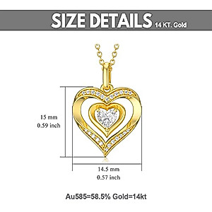 14K Solid Gold Heart Necklace for Women, "Forever Love In My Heart" Real Yellow Gold Love Heart Pendant Delicate Jewelry Gifts for Mom, Wife, 16-18 inch