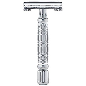 Olivina Men Safety Razor + 5 Stainless Steel Blades, Chrome Handle, 6-Piece Set