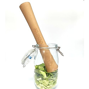 KUNNV Sauerkraut Pounder for Mason Jars Vegetable Fermentation Packer Kimchee Tamper,One Piece of Solid beech Wood (12 inch)