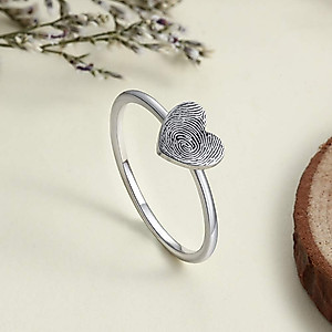 Molywoo Personalized Fingerprint Rings for Women Tiny Dainty Fingerprint Heart Ring Customized Jewelry for Mother Gift (7)