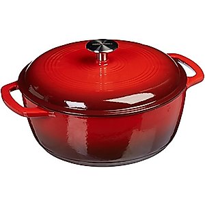 Amazon Basics Enameled Cast Iron Covered Dutch Oven, 6-Quart, Red