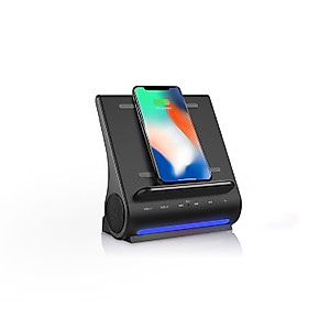 DockAll D108 Wireless Charging Dock Bluetooth Speakers by Azpen. Qi-Certified Wireless Charger for iPhone 15/14/13/12/11/X/8 and Samsung Galaxy S23/S22/S21/S20/S21/S10/S9 - Black