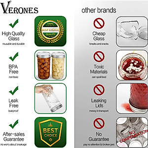 VERONES Wide Mouth Mason Jars 16oz, 12 Pack 16 oz Wide Mouth Mason Jars with Lids and Bands, Ideal for Jam, Honey, Wedding Favors, Shower Favors