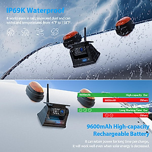 Magnetic Solar Wireless Backup Camera 1080P 7" DVR Monitor, Rechargeable RV Camera Wireless System for Hitch Towing Travel RV Camper 5th Wheel, Built-in 9600mAh Battery & Solar Panel -ZEROXCLUB BD701