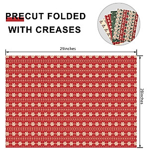 PlandRichW Christmas Wrapping Paper 12 Sheets of Folded Brown Kraft Paper with Red and Green, Greetings, Snowflakes, Reindeer, Christmas Tree Elements Series, 20 X 29 Inches Each