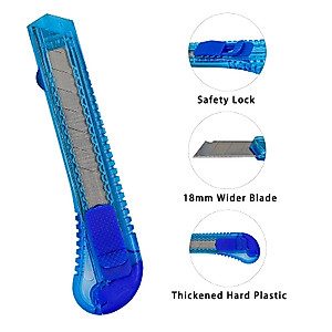 TWOMEM 12-Pack Transparent Utility Knife Heavy Duty Retractable Box Cutter for Cartons, Cardboard and Boxes 18mm Sharp blade for Office and Home Use