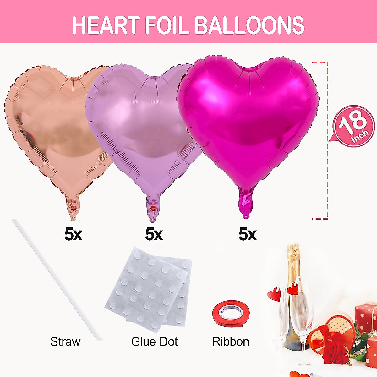 Upgraded Rose Gold and Red Heart Foil Balloons for Valentines Day Decorations,Valentines Day Balloons,Romantic Decorations Special Night (18inch)