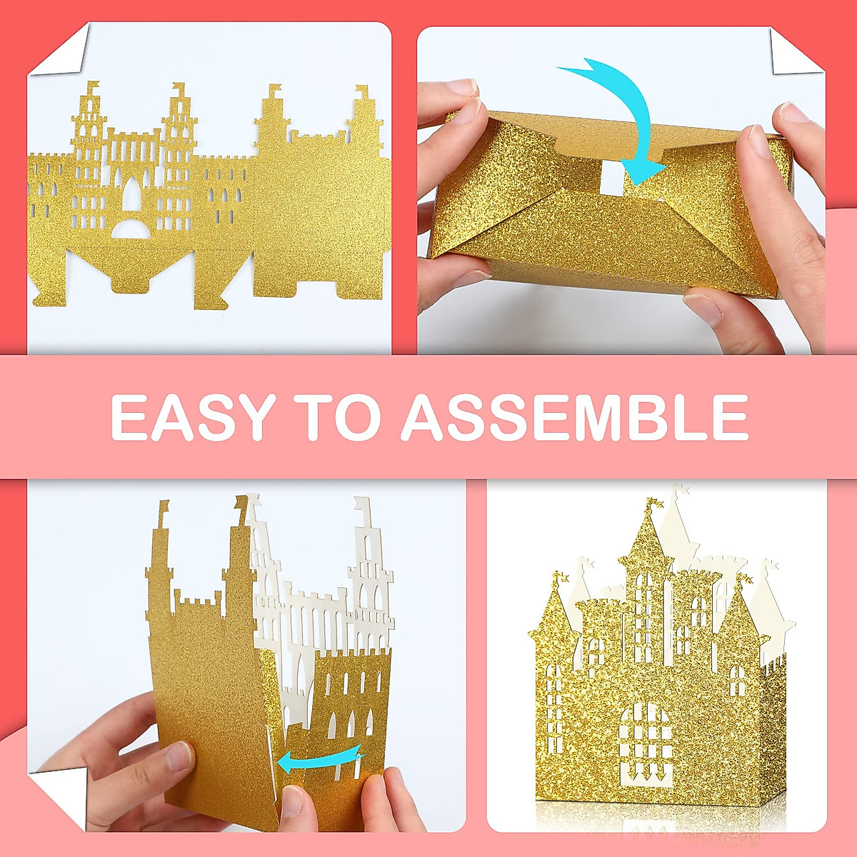 24 Pieces Gold Princess Castle Box Princess Birthday Party Decorations Gold Castle Table Centerpiece Glitter Princess Theme Party Supplies for Princess Birthday Baby Shower Party Favor Decorations
