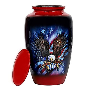 HLC Eagle with USA Flag Cremation Urn for Human Ashes - Adult Funeral Urn Handcrafted - Affordable Urn for Ashes (Adult (200 lbs) – 10.5 x 6 “ , Cremation Urn)