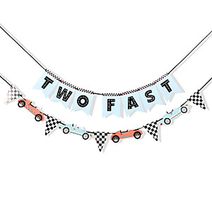Two Fast Banner - Two Fast Birthday Decorations,Two Fast Car Birthday Party,Racing Second Birthday Decorations,Race Car Two Fast Flag Banner