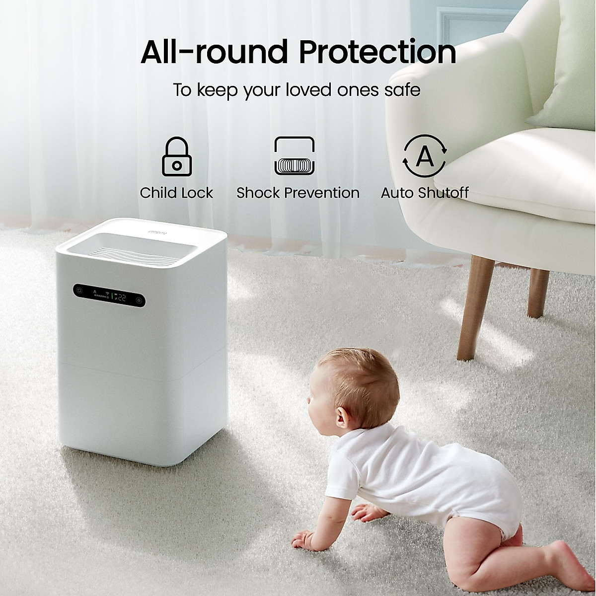 smartmi Evaporative Humidifiers, Cool No Mist Humidifiers for Bedroom, Air Humidifiers for Baby, 4L Top Fill, Self-Cleaning, Quiet, Smart APP Control, Auto Shutoff, Air-drying, Shockproof